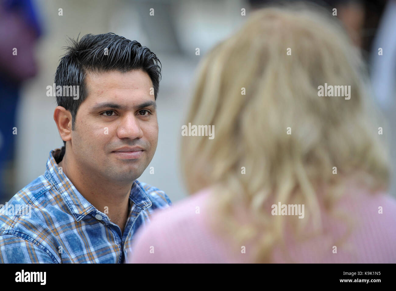 London, UK. 23rd Sep, 2017. People look at each other on Global Eye ...