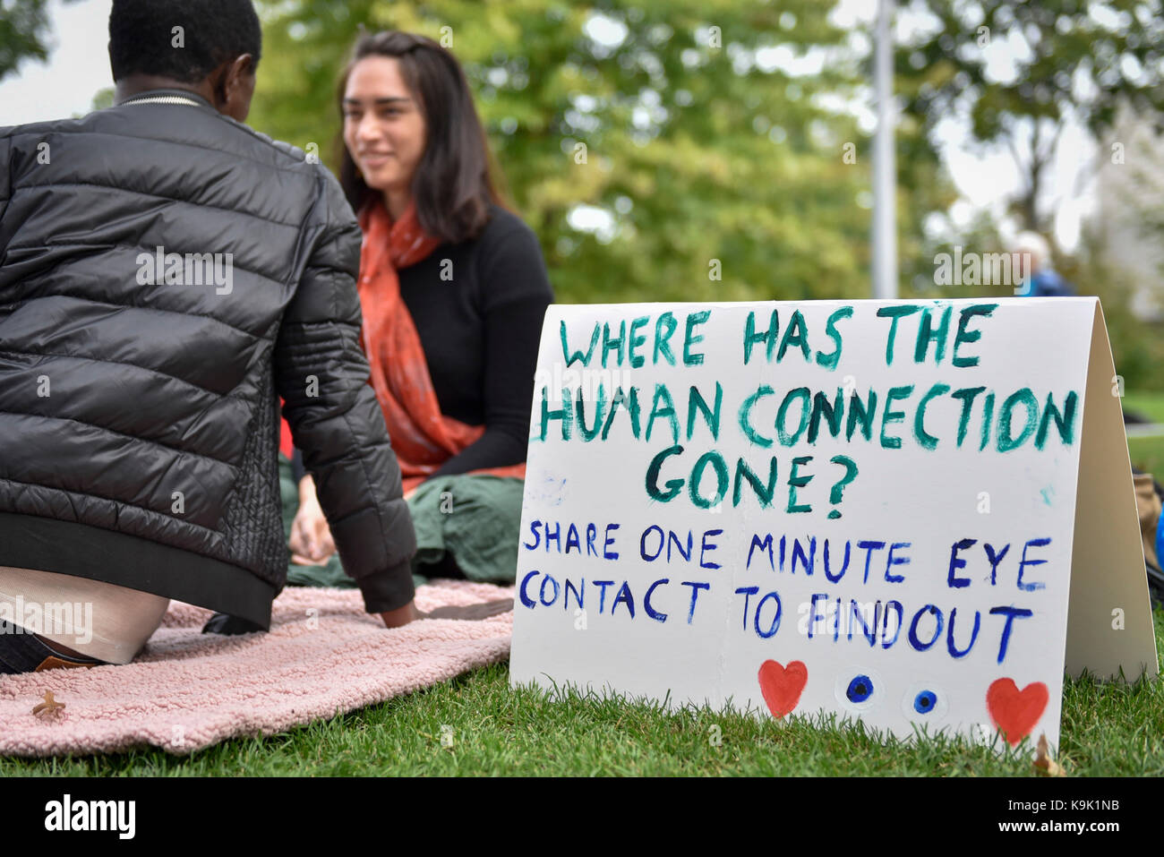 London, UK. 23rd Sep, 2017. People look at each other on Global Eye ...