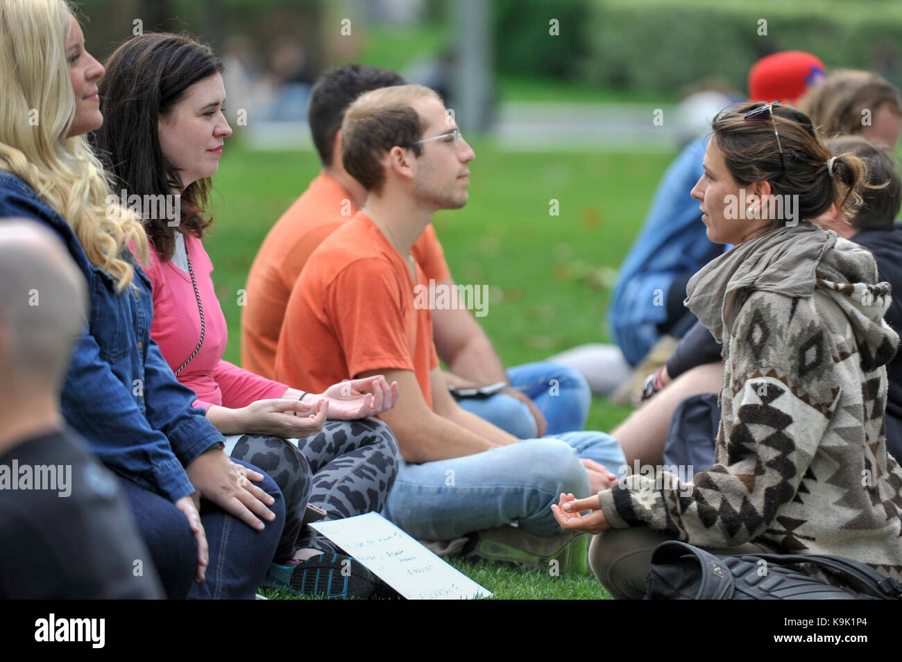 London, UK. 23rd Sep, 2017. People look at each other on Global Eye ...