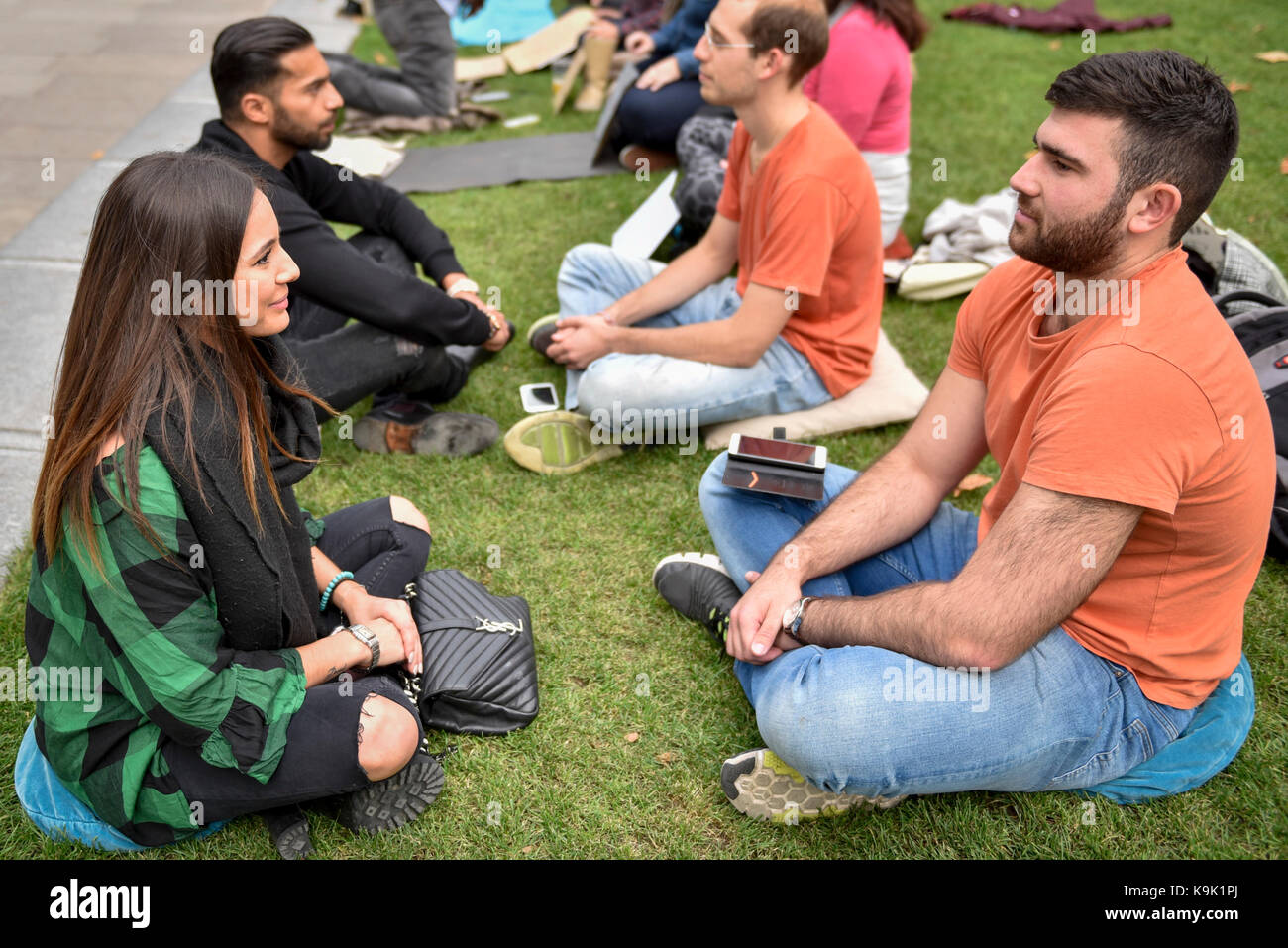 London, UK. 23rd Sep, 2017. People look at each other on Global Eye ...