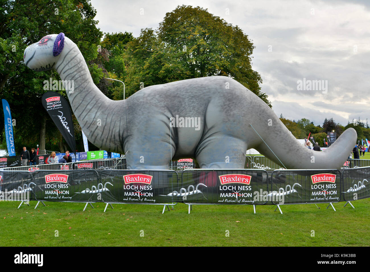 Inflatable Nessie, at the finish line of Loch Ness Marathon 2017 Stock ...