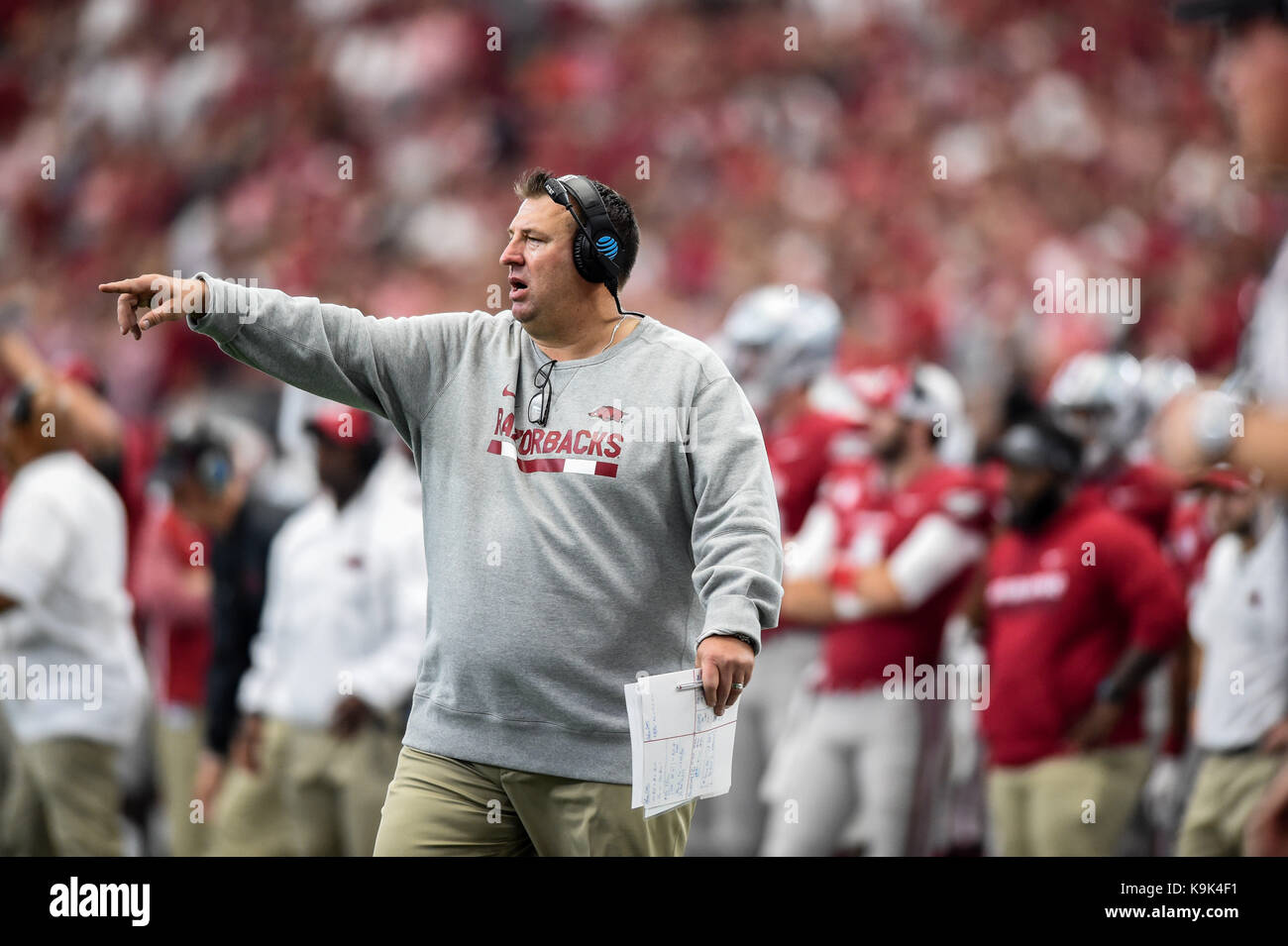 Arlington, TX, USA. 23rd Sep, 2017. Arkansas Razorbacks coach Bret ...