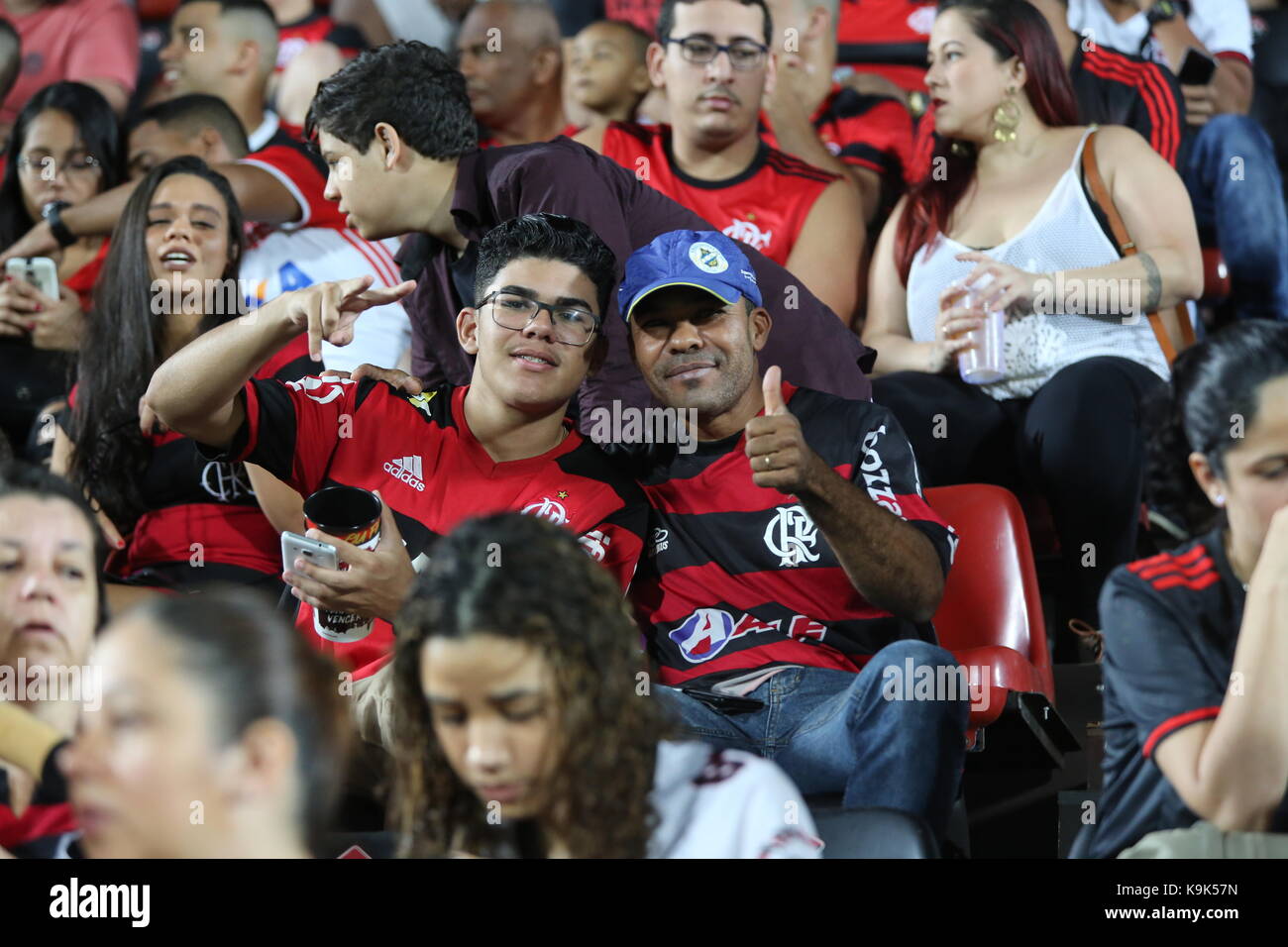 Rio De Janeiro, Brazil. 23rd Sep, 2017. Flamengo fan attends the match ...