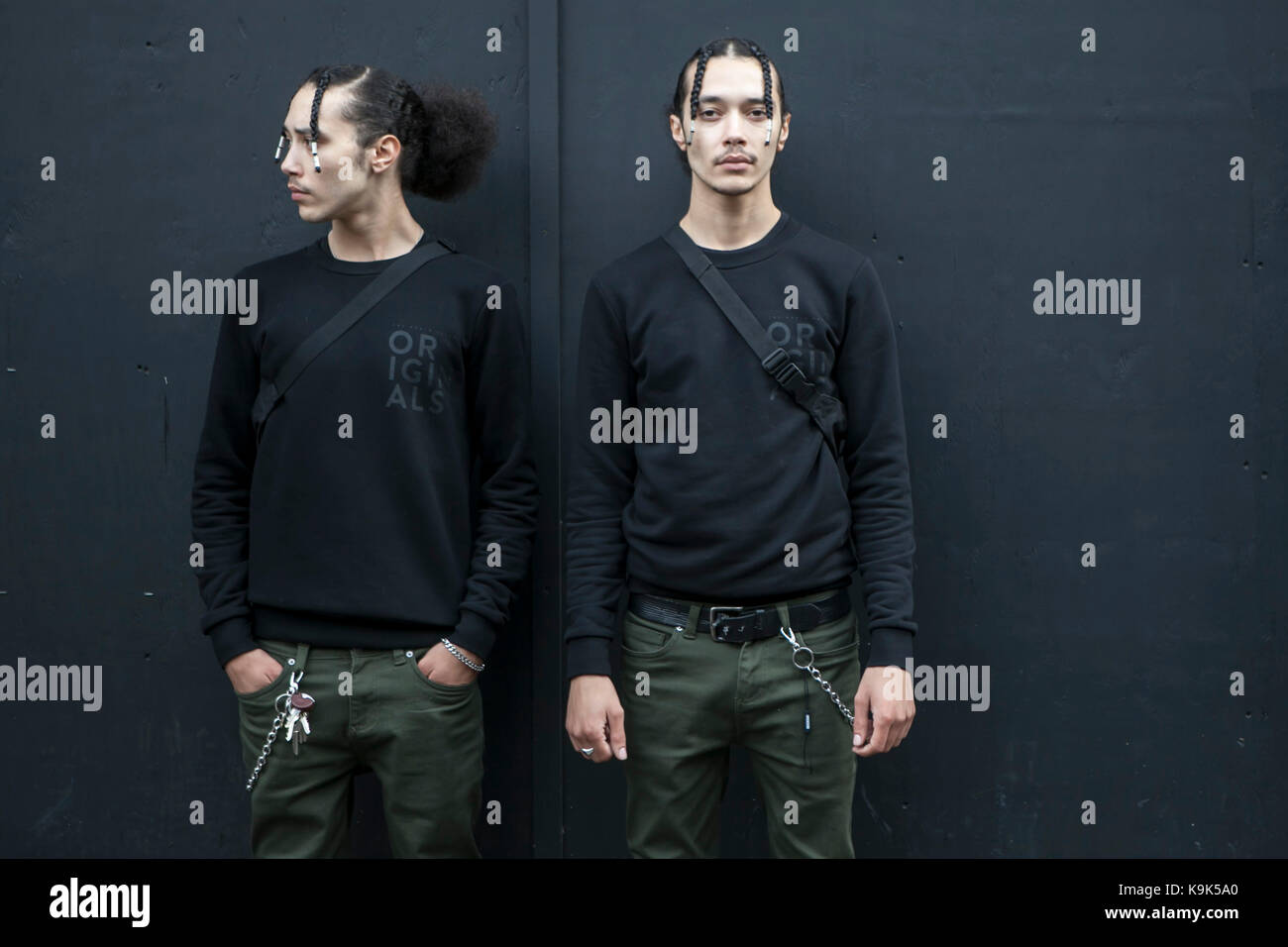 LONDON, ENGLAND - September 15, 2017 Beautiful and stylish twins boys ...