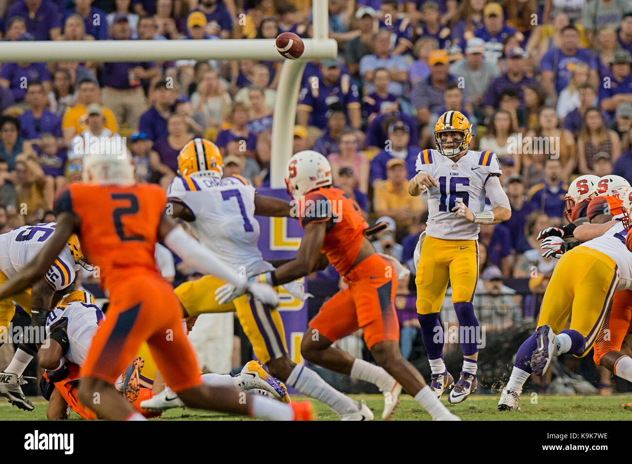 Baton Rouge, LA, USA. 23rd Sep, 2017. LSU Tigers quarterback Danny ...