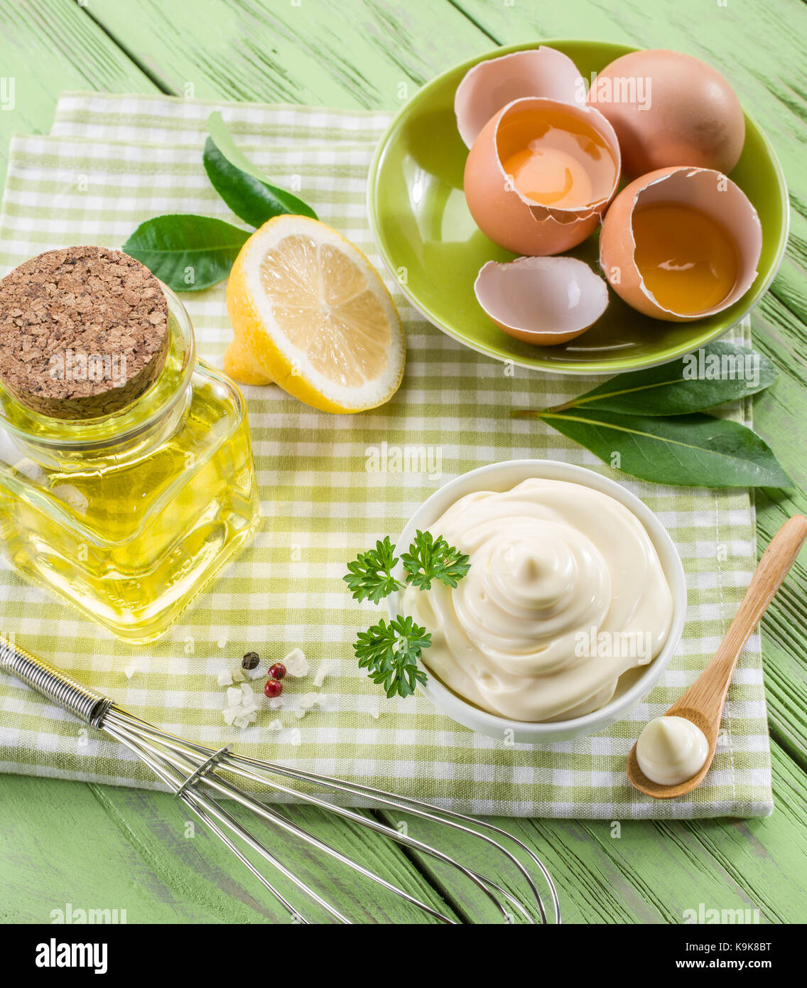 Natural mayonnaise ingredients and the sauce itself Stock Photo - Alamy
