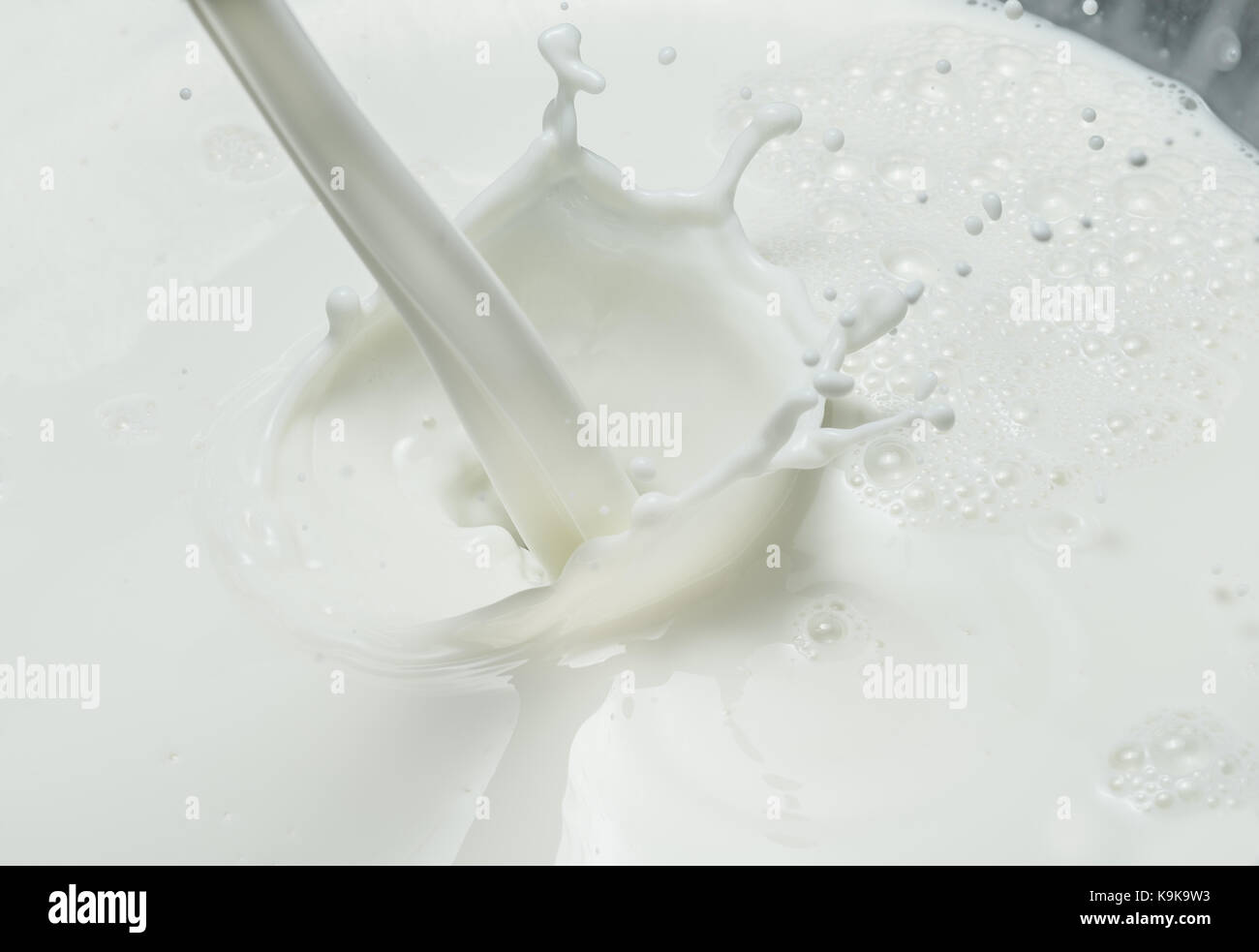 Pouring milk and milk splash. Close-up Stock Photo - Alamy