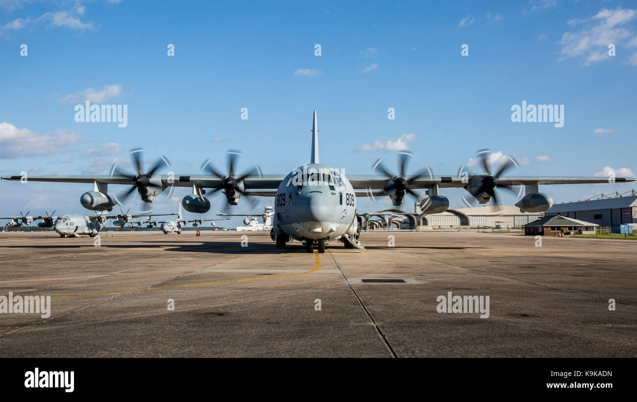 A U.S. Marine Corps KC-130J Super Hercules with Marine Aerial Refueler ...
