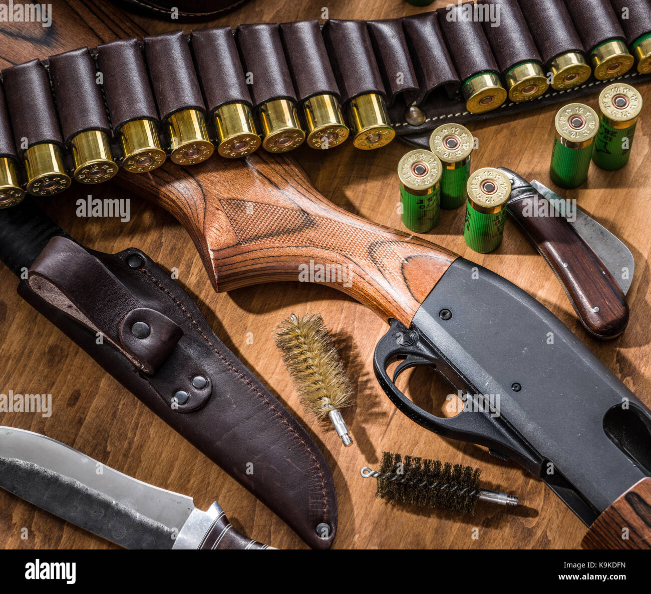 Hunting equipment - pump action shotgun, 12 guage cartridge and hunting ...