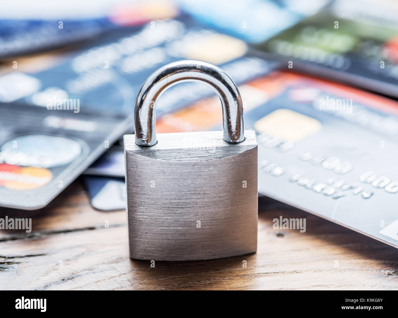 Credit cards and simle mechanical lock. Security concept Stock Photo ...