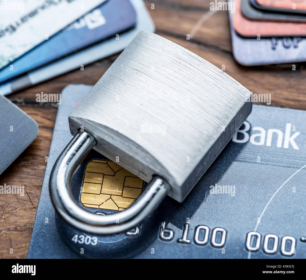 Credit cards and simle mechanical lock. Security concept Stock Photo ...