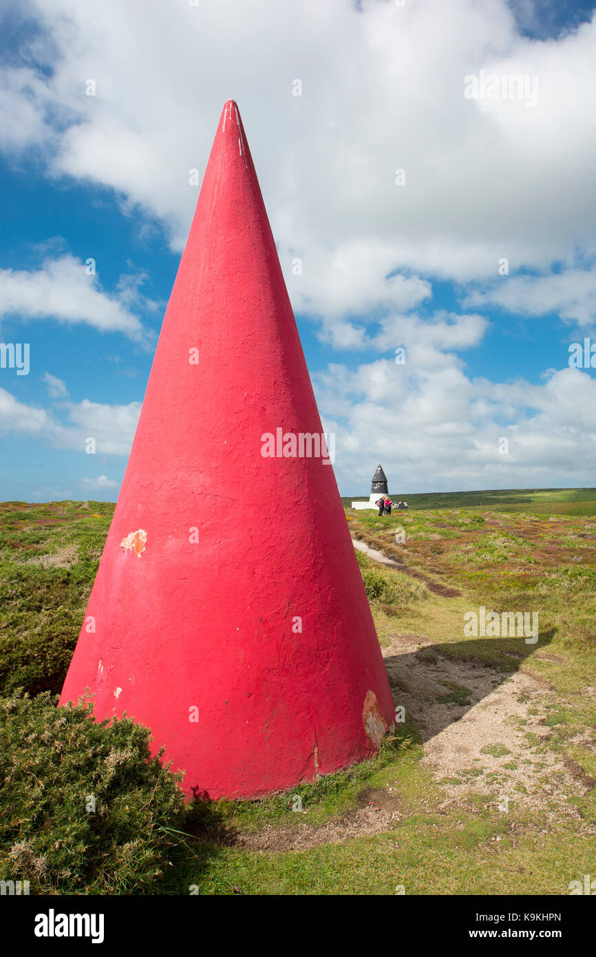 Red, black,Cone, Navigation, markers, Gwennap head Stock Photo - Alamy