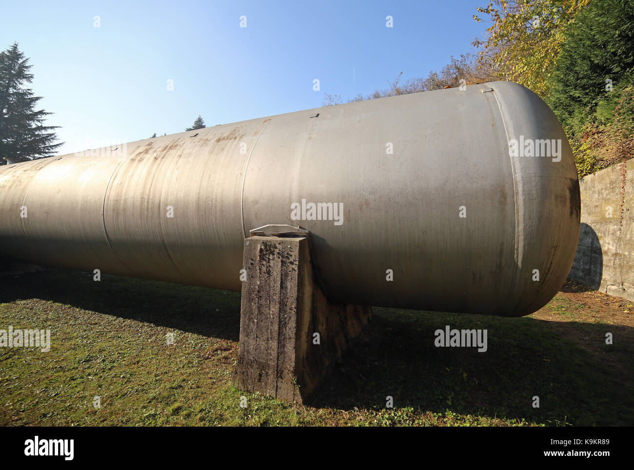 Huge gas storage tanks in an industrial area. Large cylinders are used ...