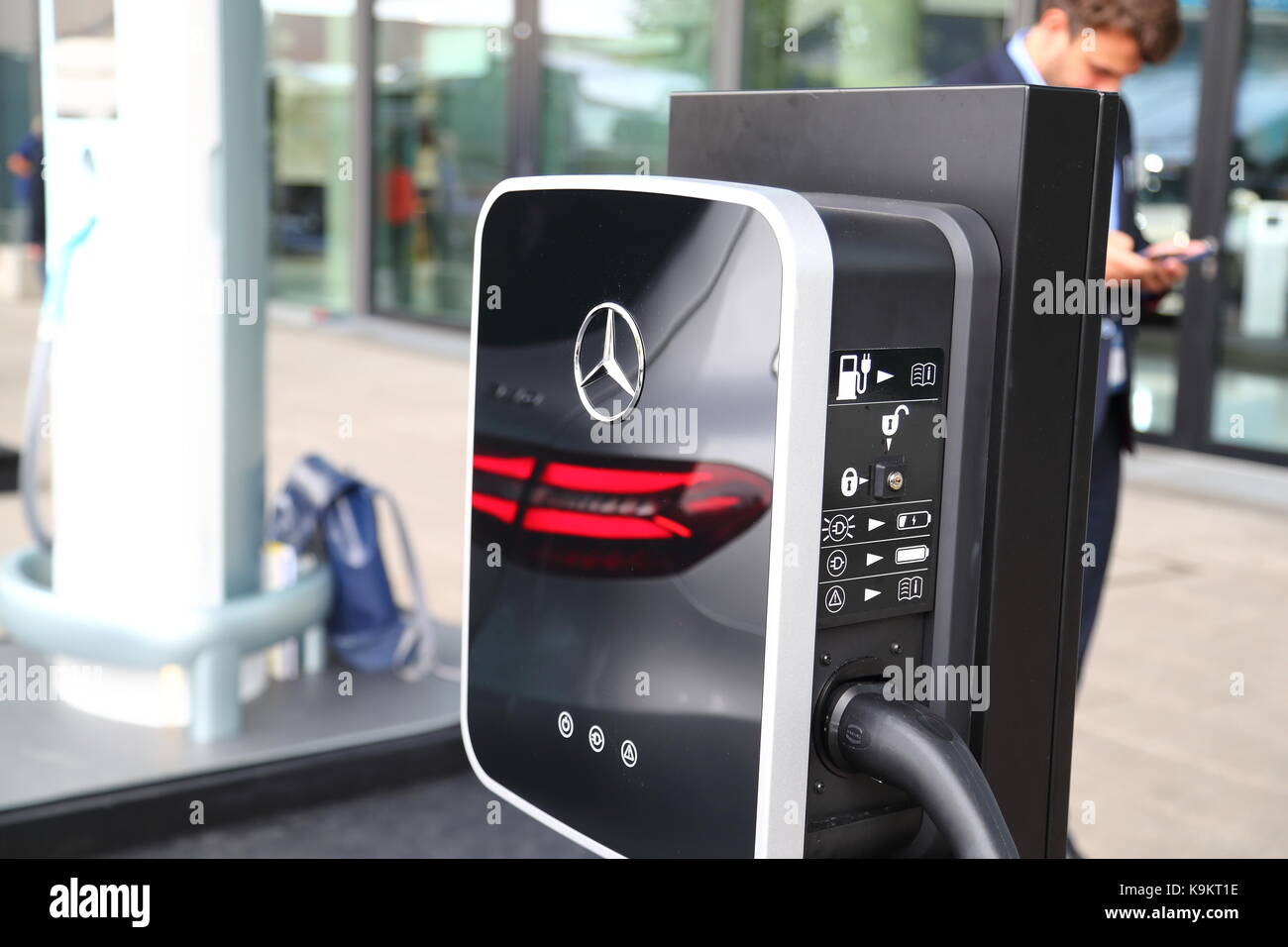 Mercedes-Benz electricity charging point as seen at the Frankfurt Motor ...