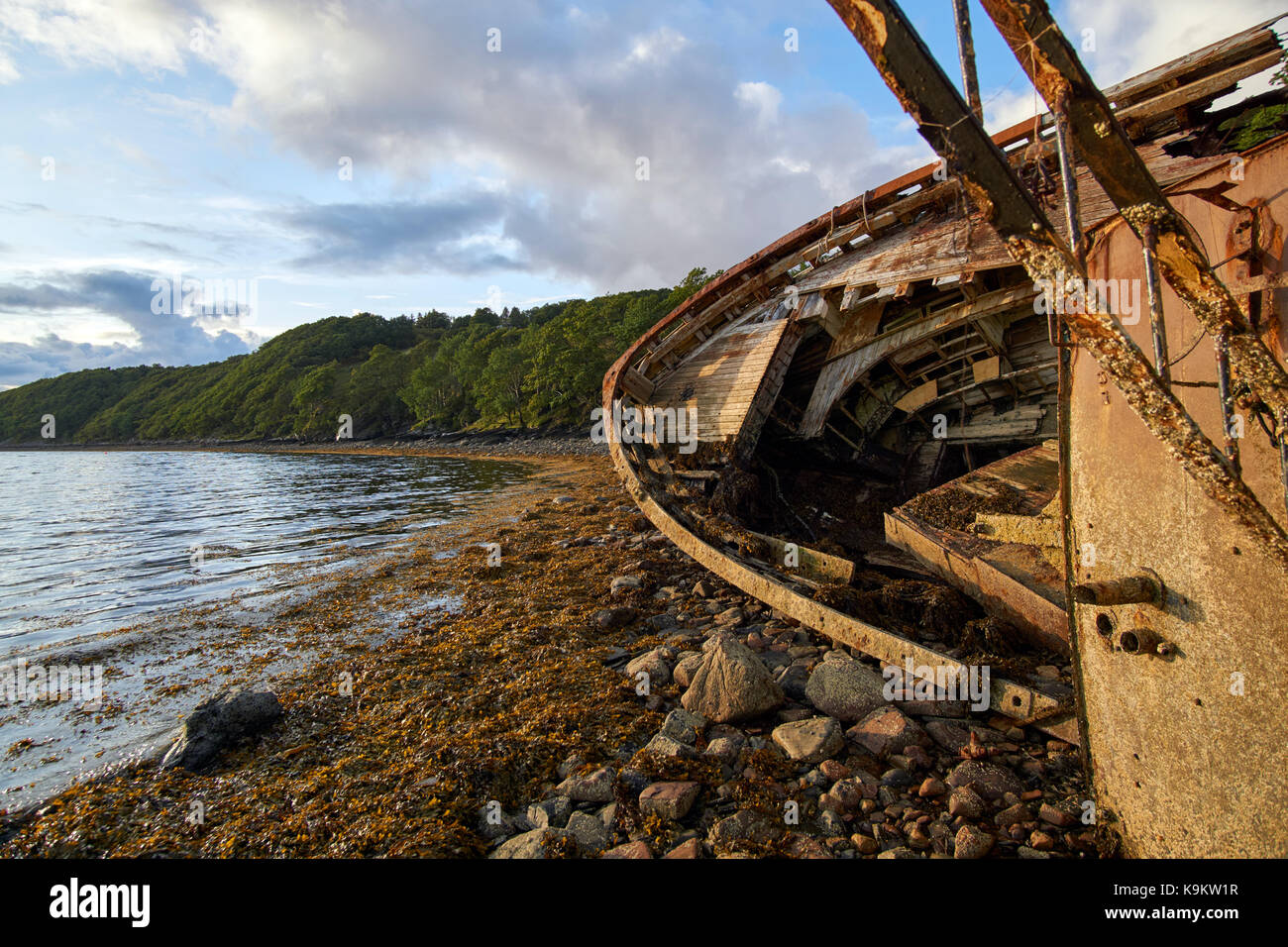 Close-up of wrecked trawler at Lower Diabaig, Wester Ross, Scotland ...