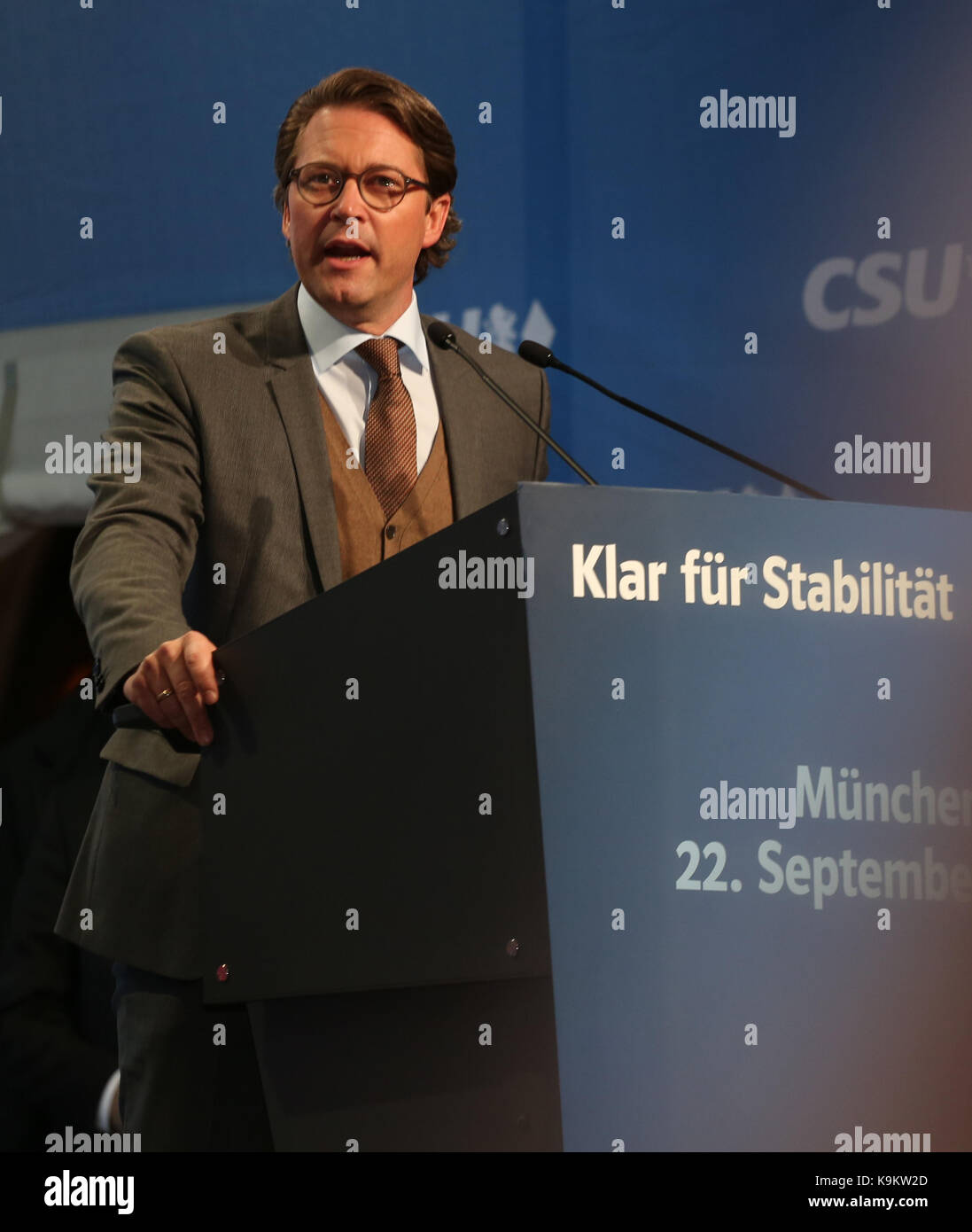 Munich, Germany. 22nd Sep, 2017. General secretary of CSU Andreas ...
