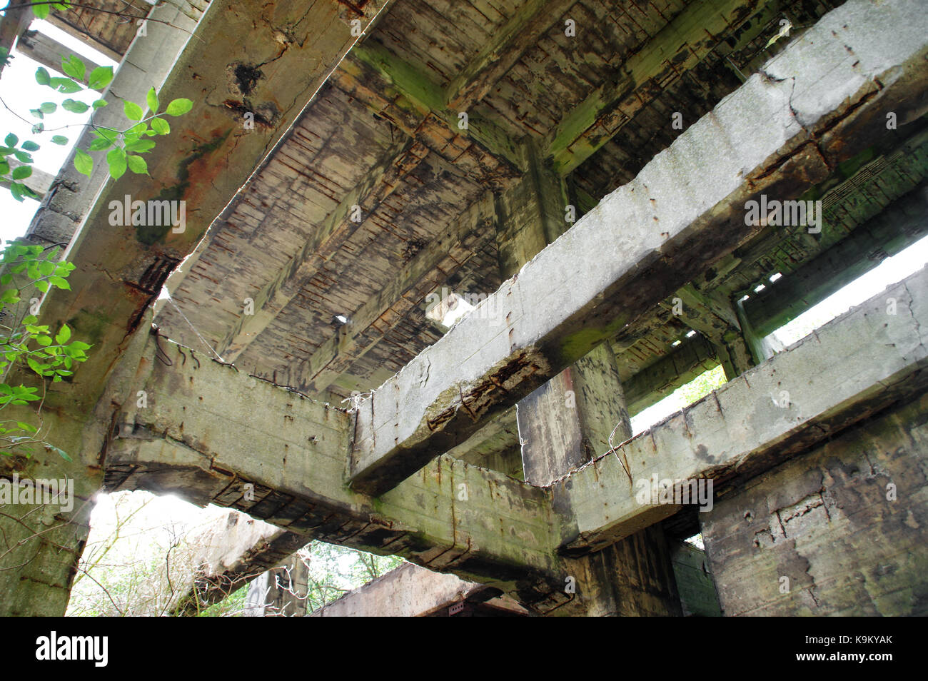 Debris, rubble and damaged concrete construction. The Second World War ...