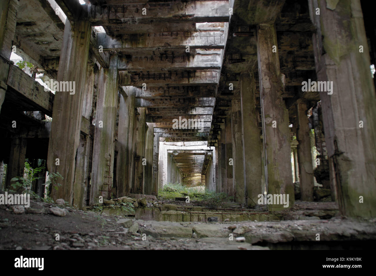 Debris, rubble and damaged concrete construction. The Second World War ...