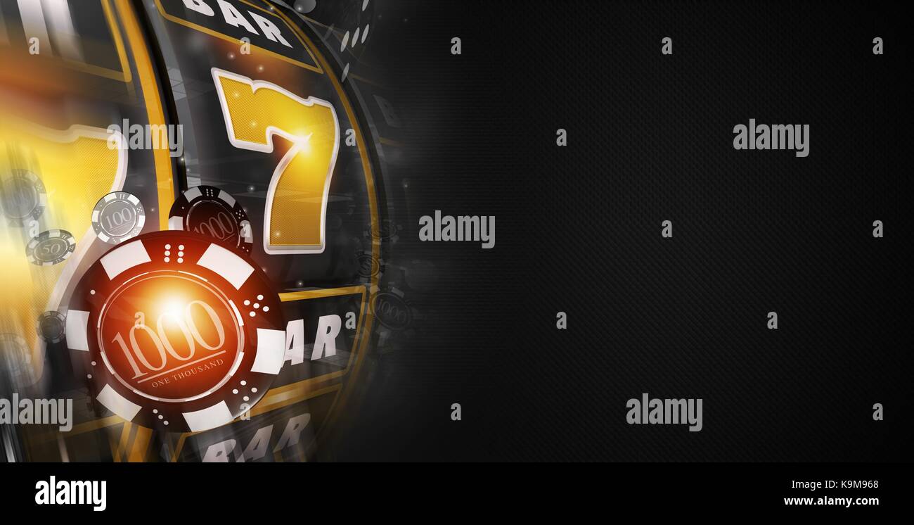 Lucky Slot Machine Banner 3D Rendered Illustration. Black Banner with ...