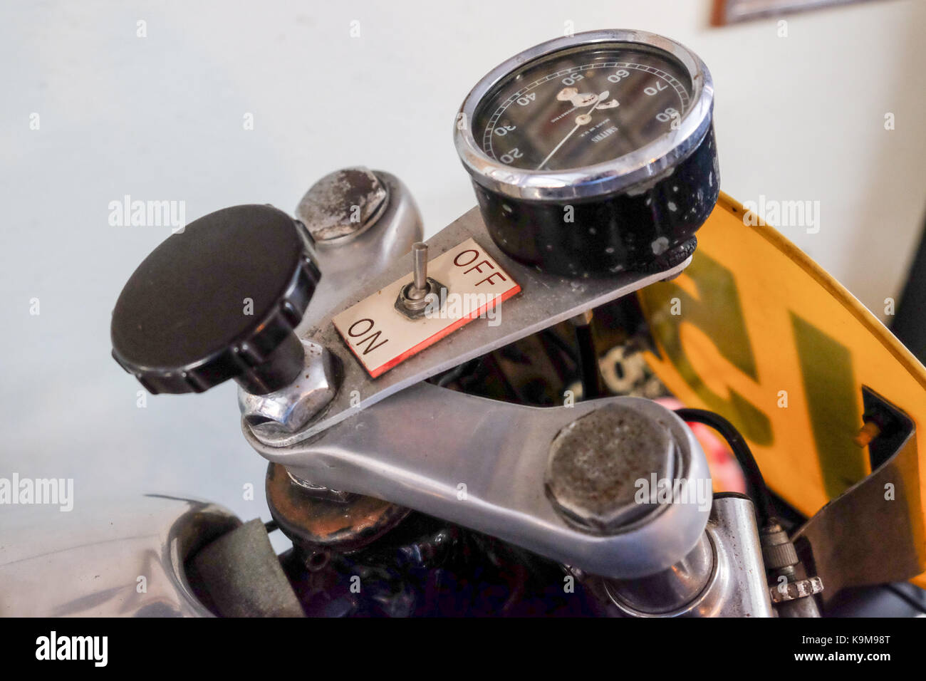 Motorcycle dial and switch at Transport Museum on Anglesey Wales Stock ...