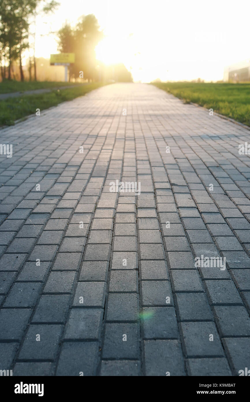 paving stone path goes away the prospect in sunset Stock Photo - Alamy