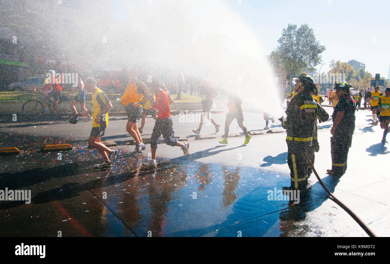 Santiago, Chile. April 07, 2013. Santiago City Marathon, firefighters ...