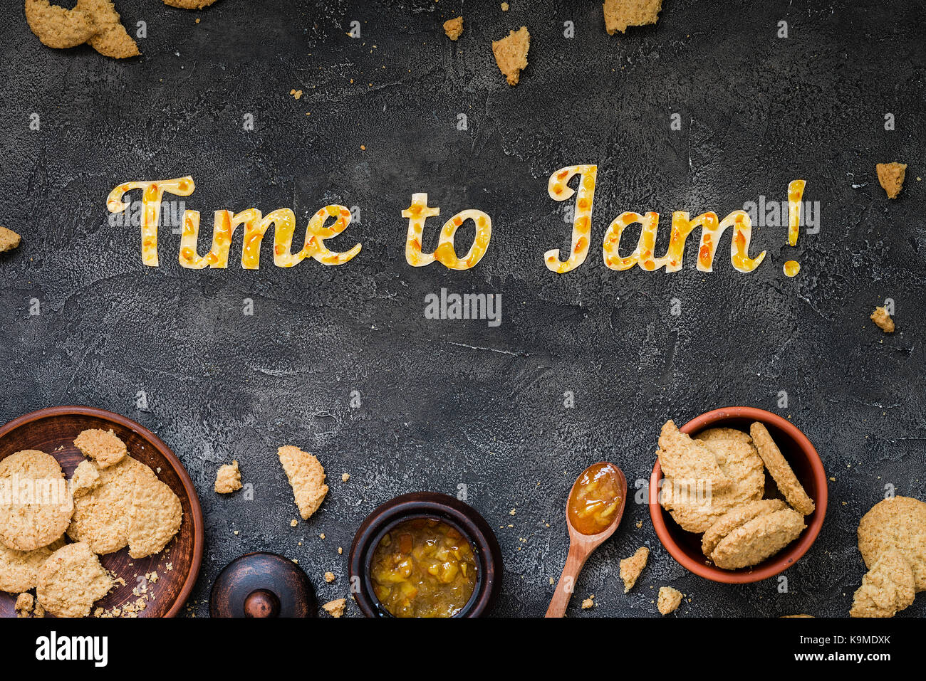 Food typography Time to Jam on dark background. Orange jam lettering ...