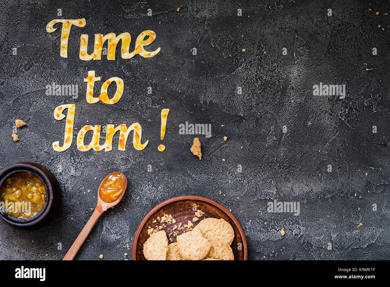 Food typography Time to Jam on dark background with copy space. Orange ...
