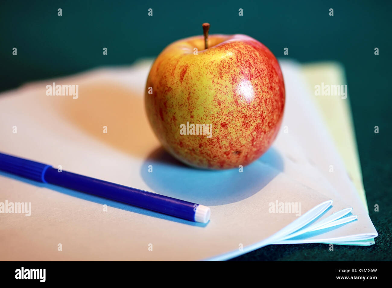 grunge effect photo education book stack apple pen Stock Photo - Alamy