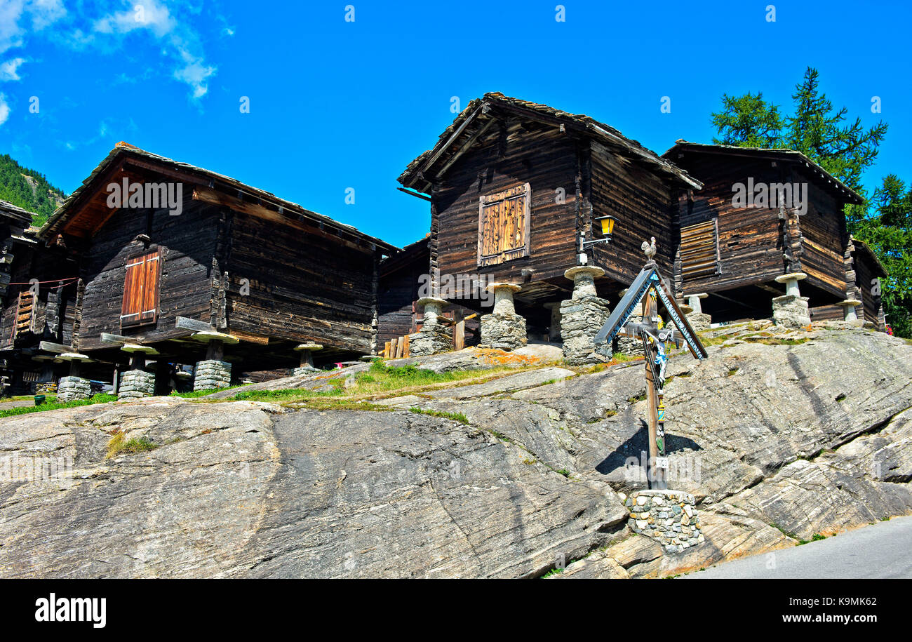 Traditional Valaisan Reservoir, Saas-Fee, Valais, Switzerland Stock ...