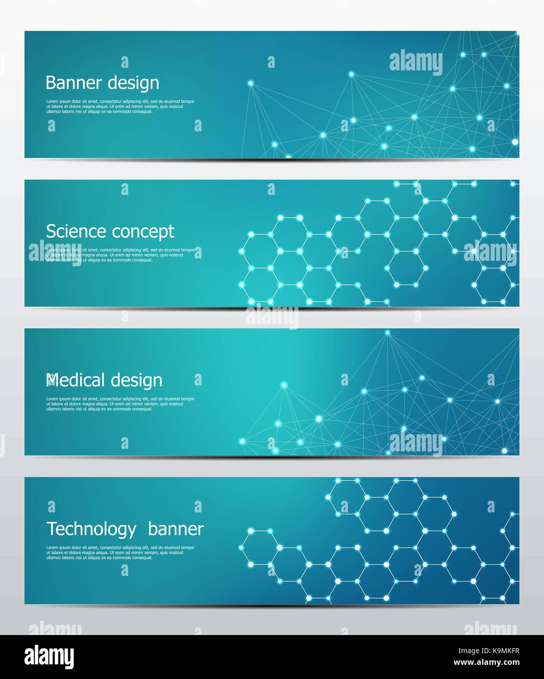 Technological and scientific banners with structure of molecular ...