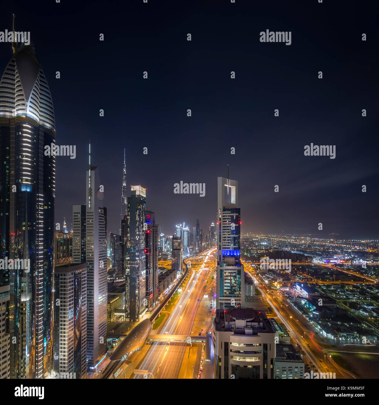 United Arab Emirates, Dubai, aerial overview of sheikh zayed road with ...