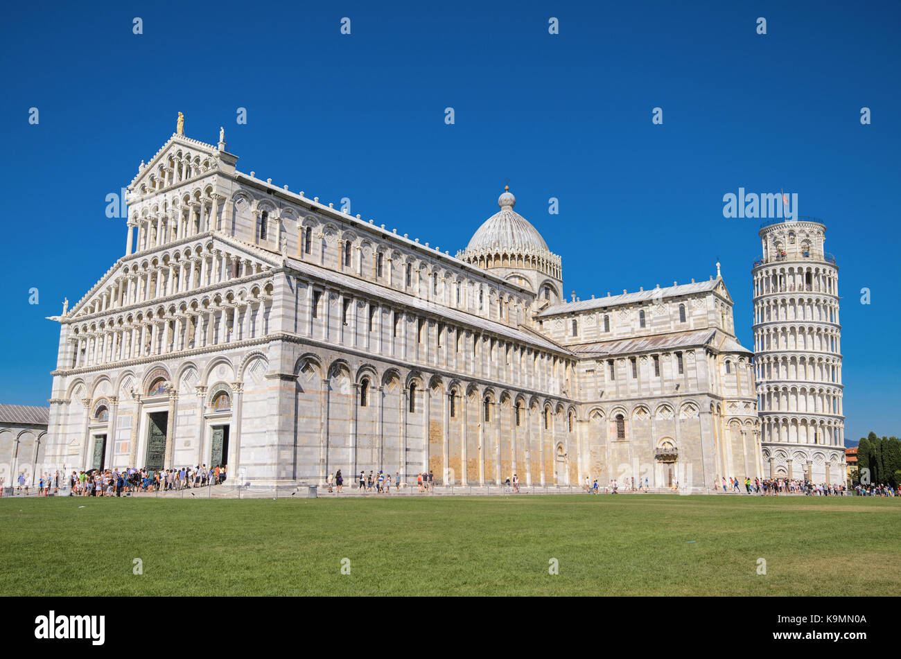 Italy, Tuscany, Pisa, View to Cathedral and Leaning Tower of Pisa from ...