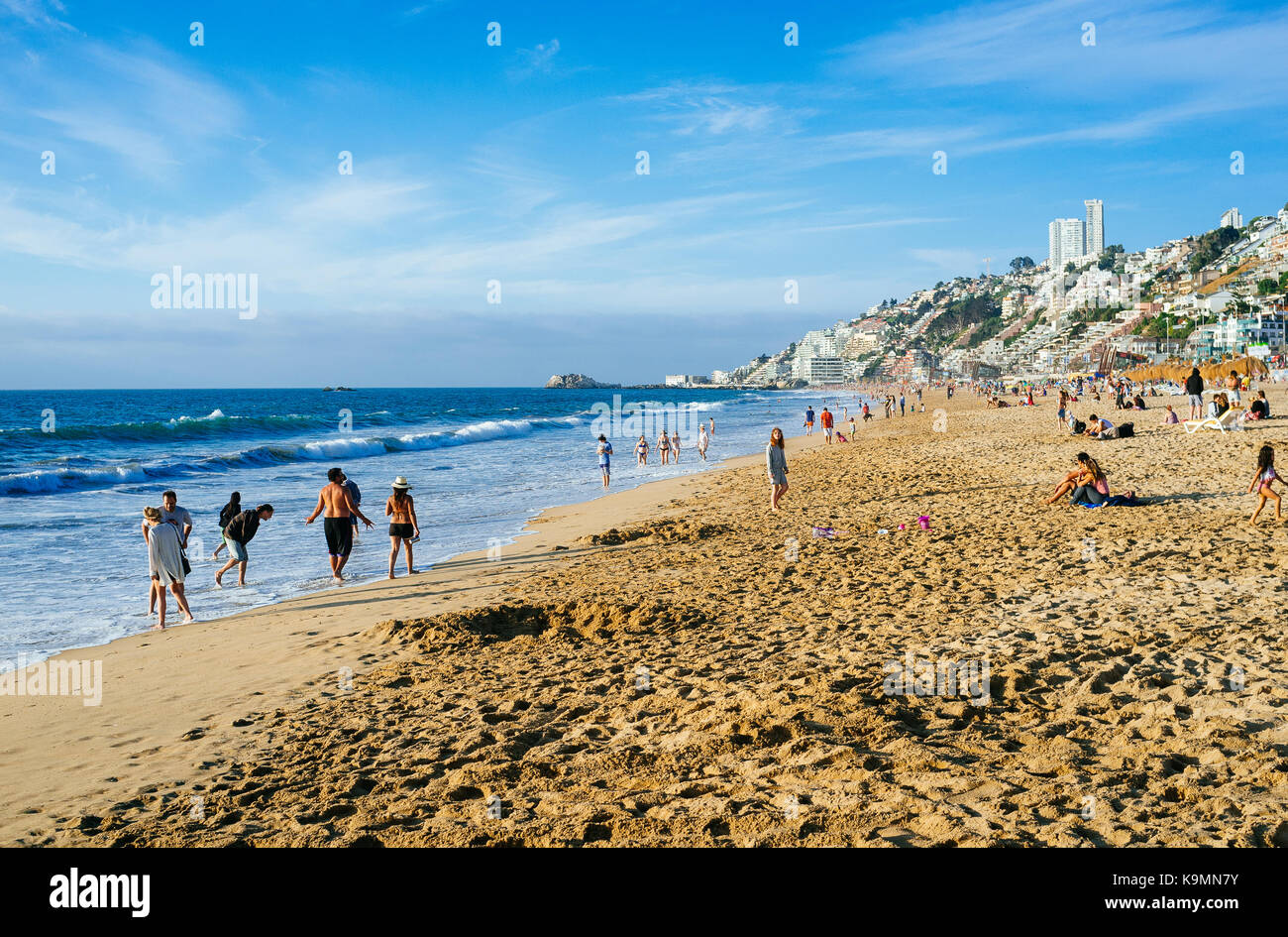 Renaca Beach, Quinta Region, Chile. December 31, 2015. Popular summer ...