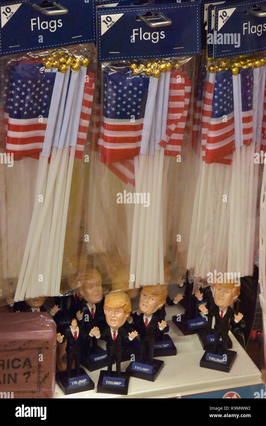Donald trump supporters goods for sale in a high street shopping street ...