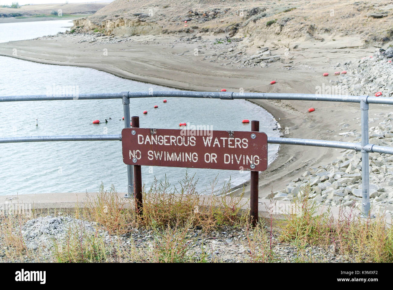 Dangerous Waters sign at Fresno Reservoir near Havre, MT Stock Photo ...