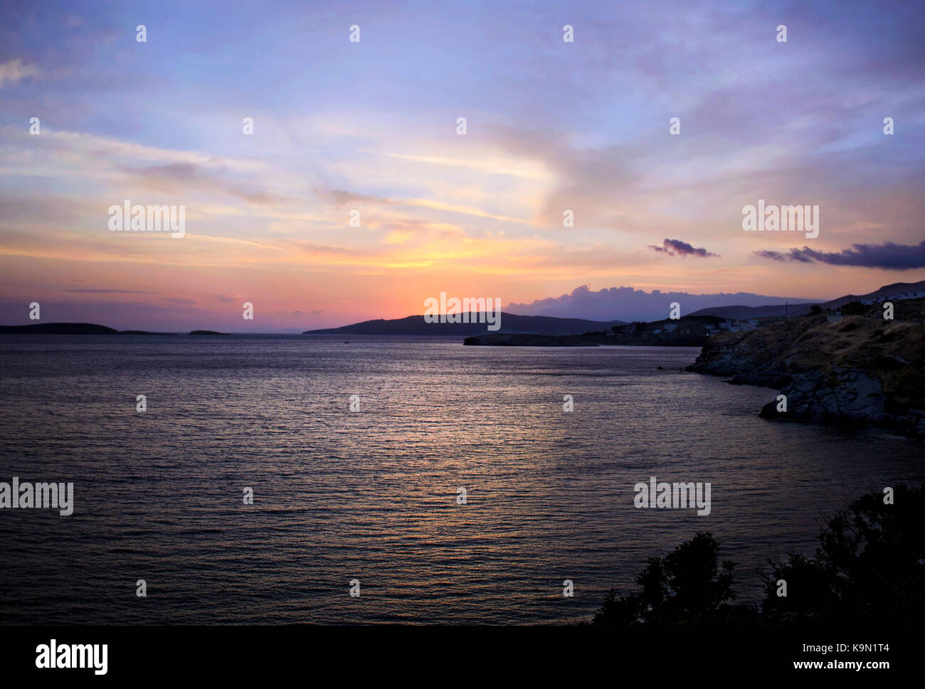 sunset in Aegean sea Greece - Andros island Cyclades Stock Photo - Alamy