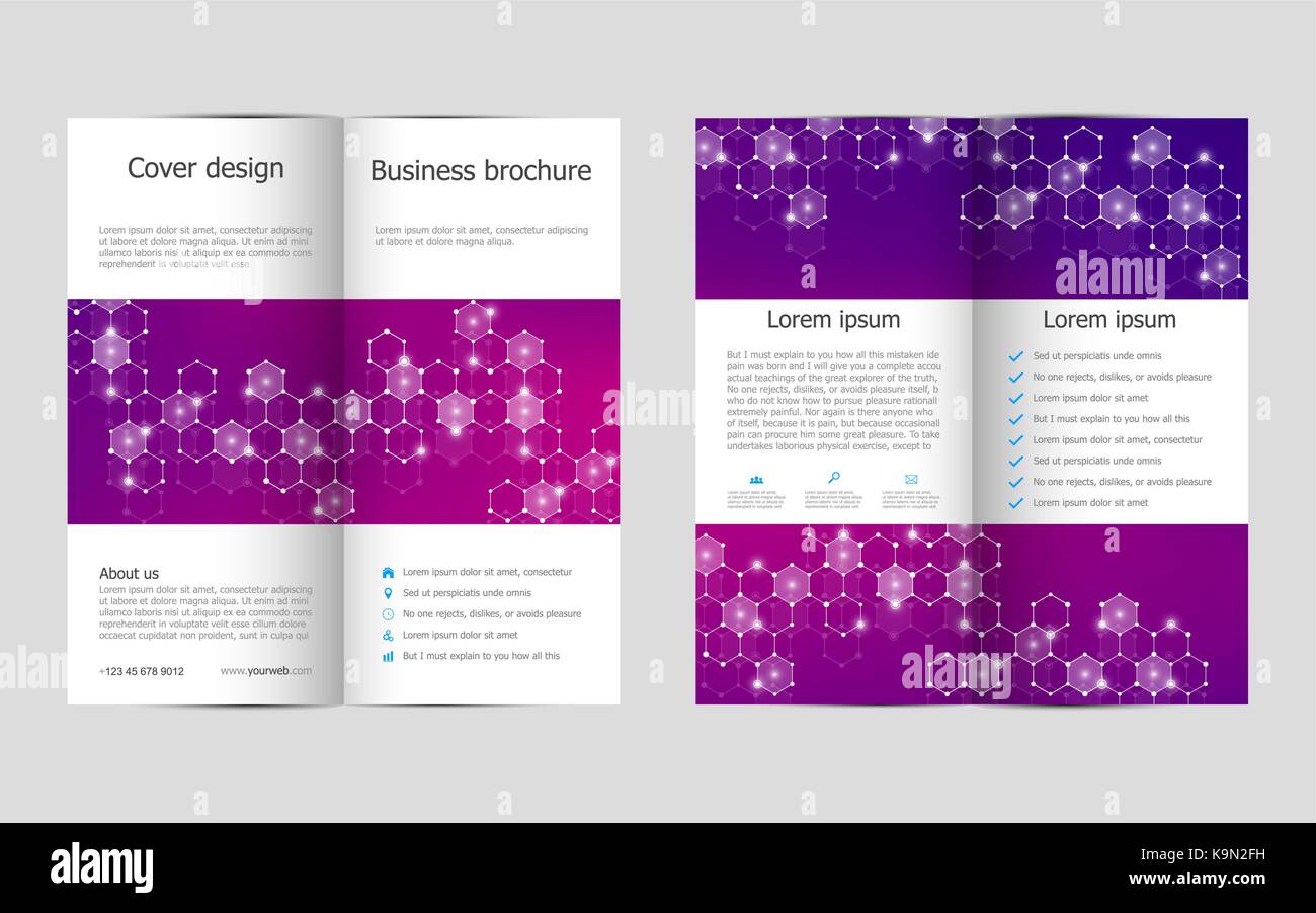 Bi-fold business brochure template with molecular structure background ...
