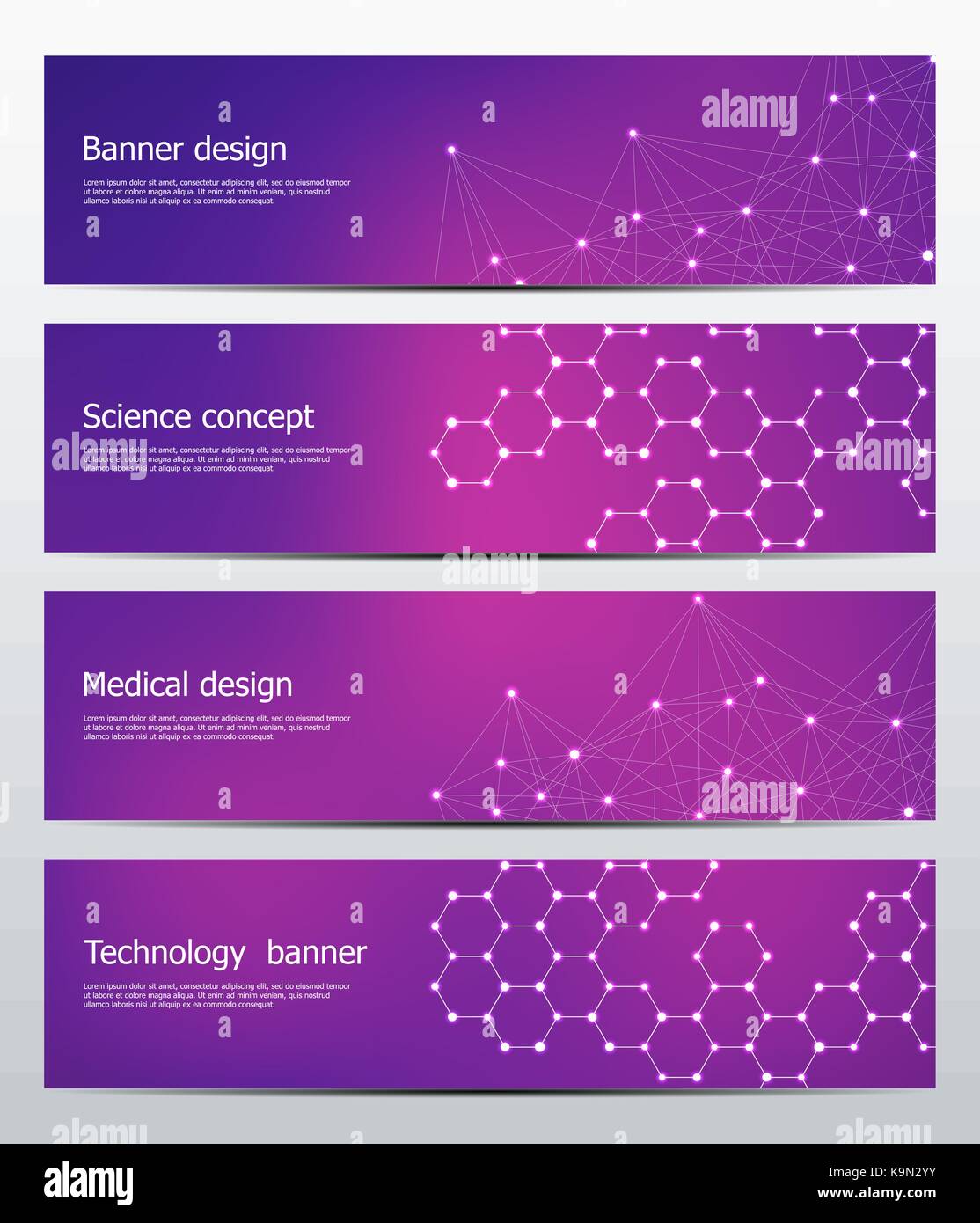 Technological and scientific banners with structure of molecular ...