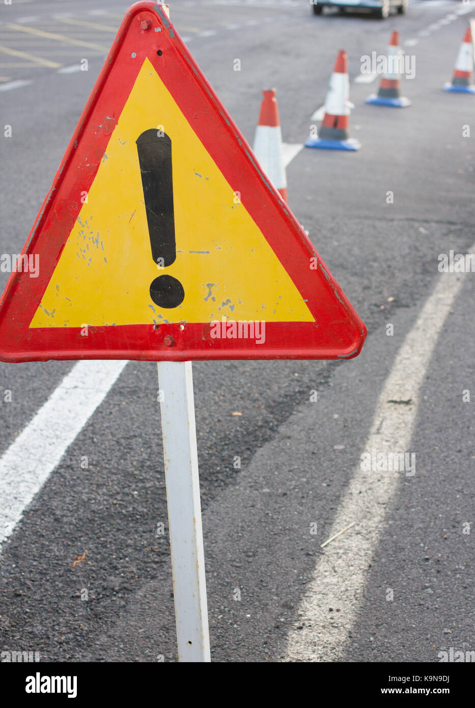 Attention sign. Road traffic limited. Triangle with red border. Bypass ...