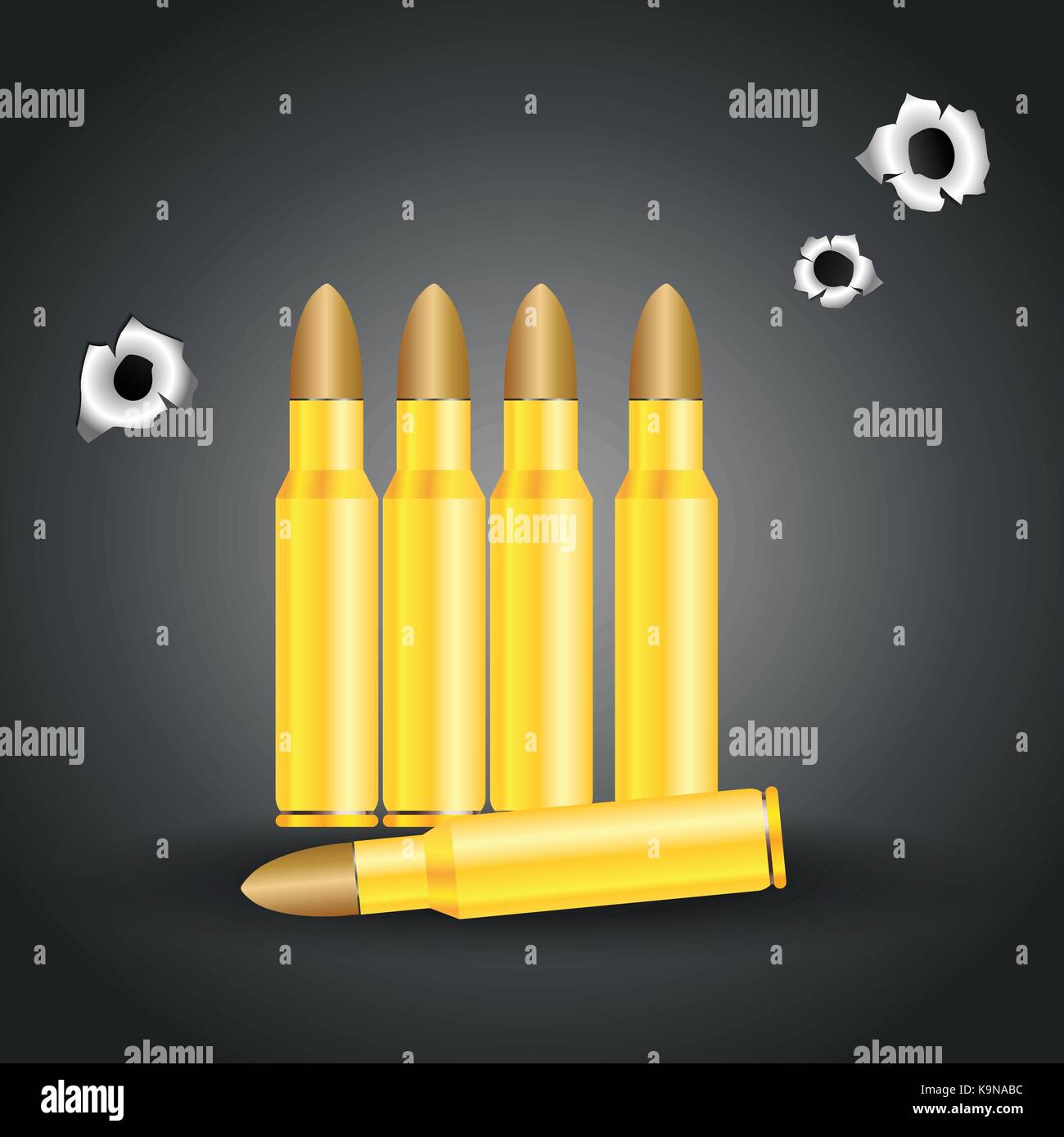 Weapon bullets and bullet holes isolated on gray background vector ...