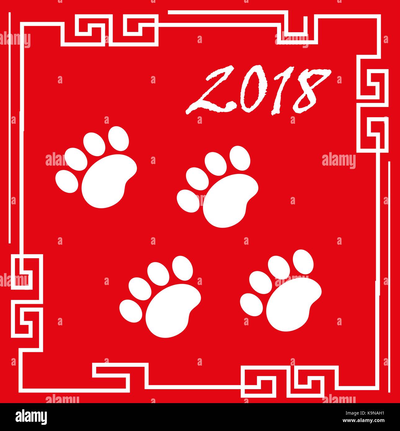 Happy chinese new year 2018 greeting card with traces of dog paws ...