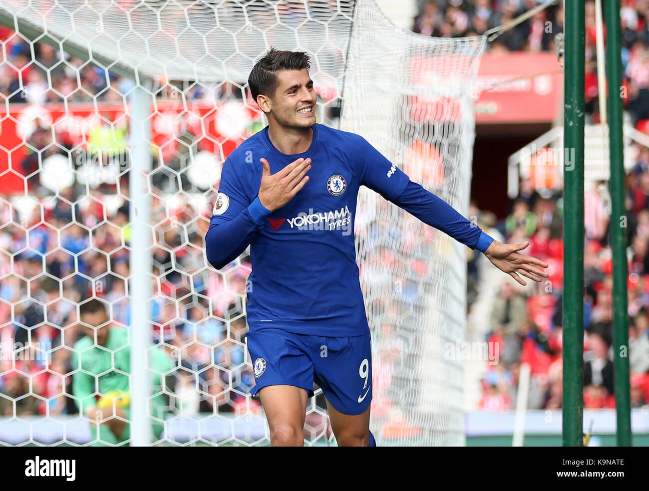 Chelsea's Alvaro Morata celebrates scoring his side's third goal of the ...