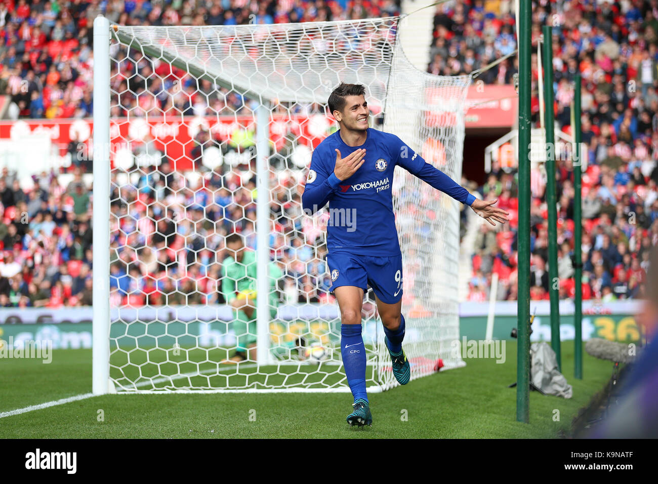 Chelsea's Alvaro Morata celebrates scoring his side's third goal of the ...