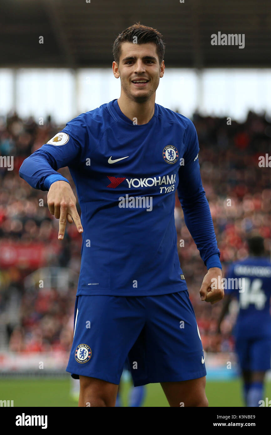 Chelsea's Alvaro Morata celebrates scoring his side's third goal of the ...