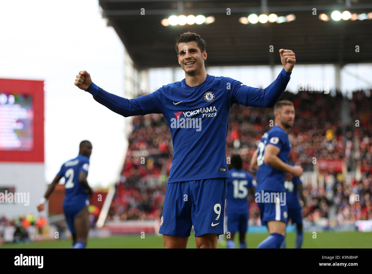 Chelsea's Alvaro Morata celebrates scoring his side's third goal of the ...