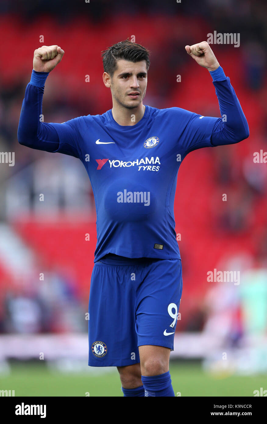 Chelsea's Alvaro Morata celebrates his hat trick with the match ball ...
