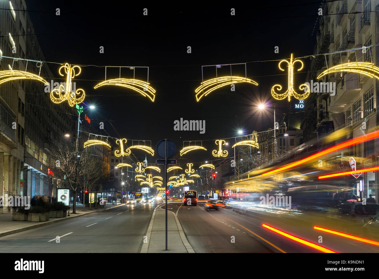 Belgrade streets decorated with Christmas lights Stock Photo - Alamy