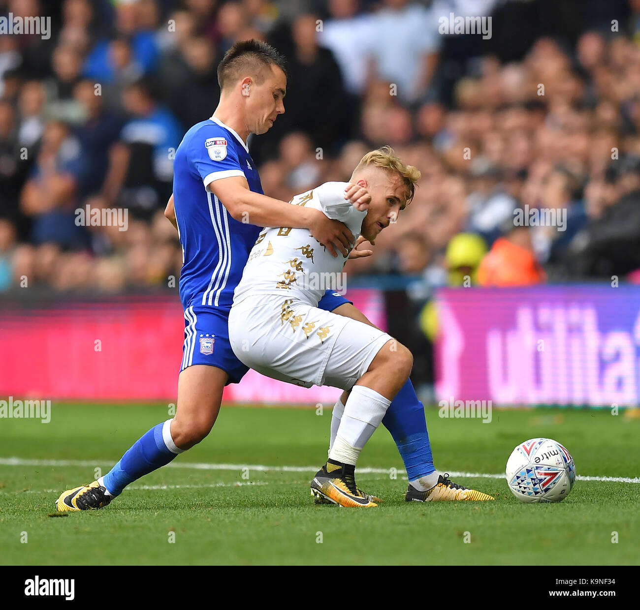 Leeds United's Samu Saiz battles with Ipswich Town's Jonas Knudsen ...