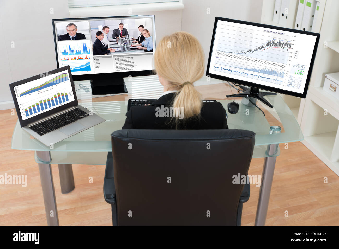 Young Businesswoman Video Conferencing With Colleagues On Computer ...